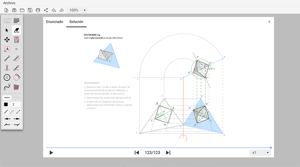 Mongge, ejercicios interactivos de Dibujo Técnico